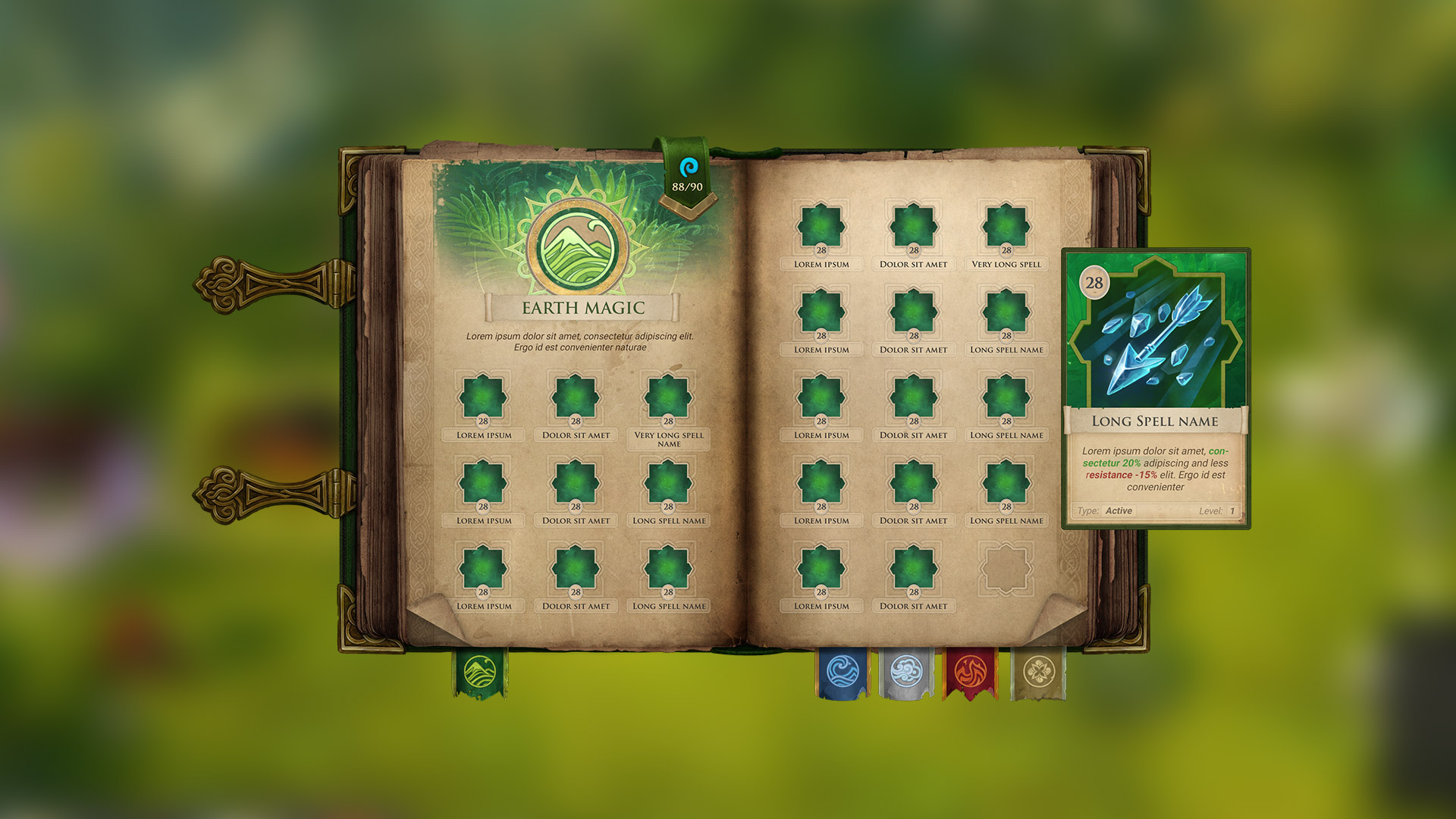 Fantasy spell book interface – Semilistnik
