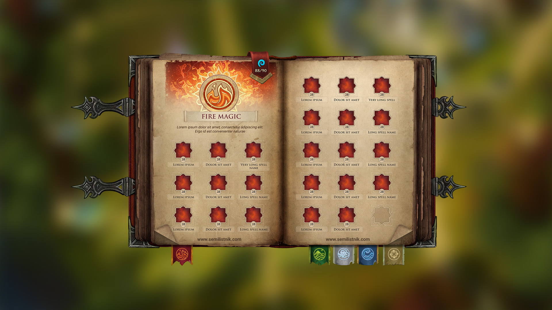 Fantasy spell book interface – Semilistnik
